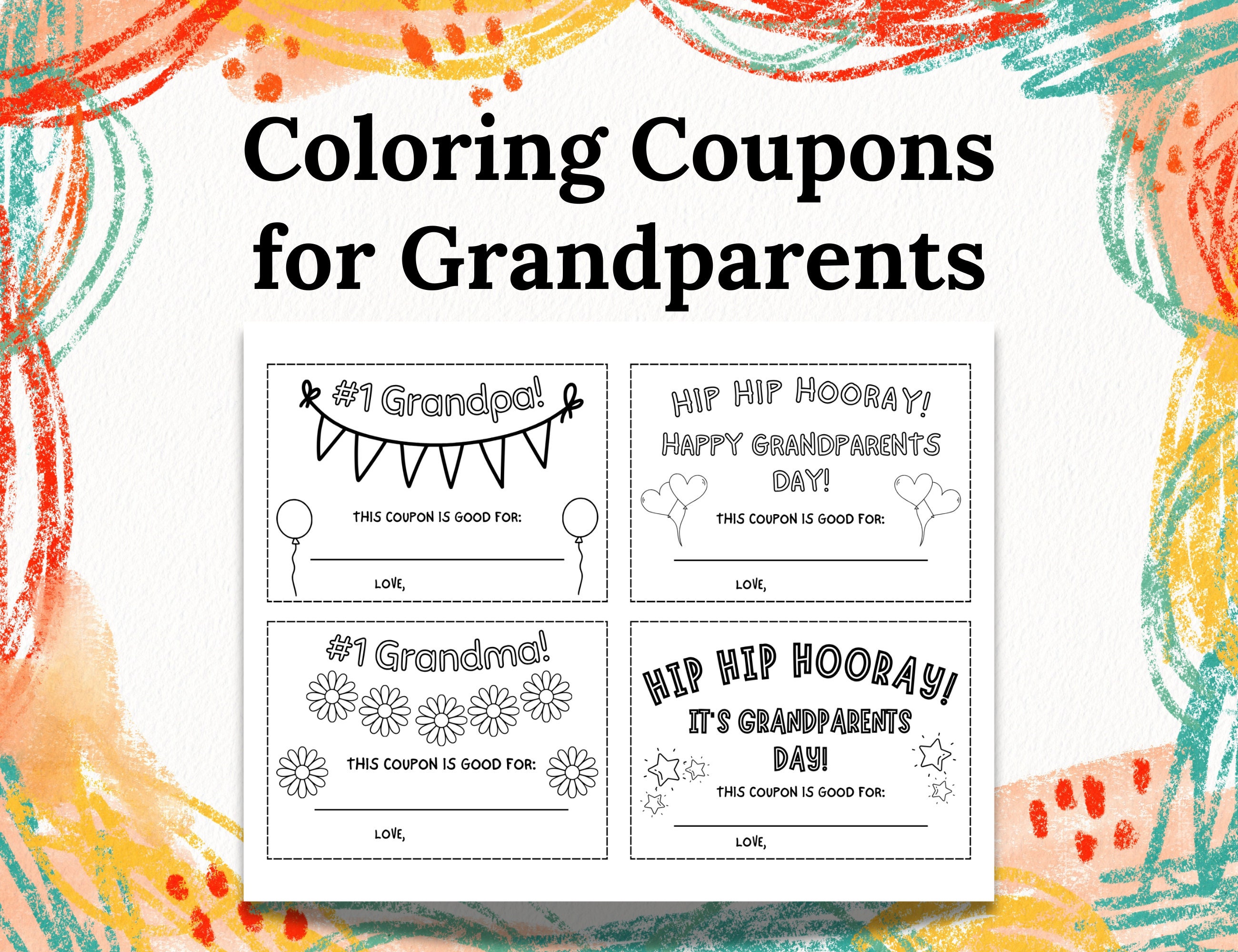 Grandparent's Day Craft, Coloring Coupons, Gift for Seniors, Gift From ...