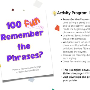 100 Fun Remember the Phrases for Seniors, Senior Groups, Senior One to ...