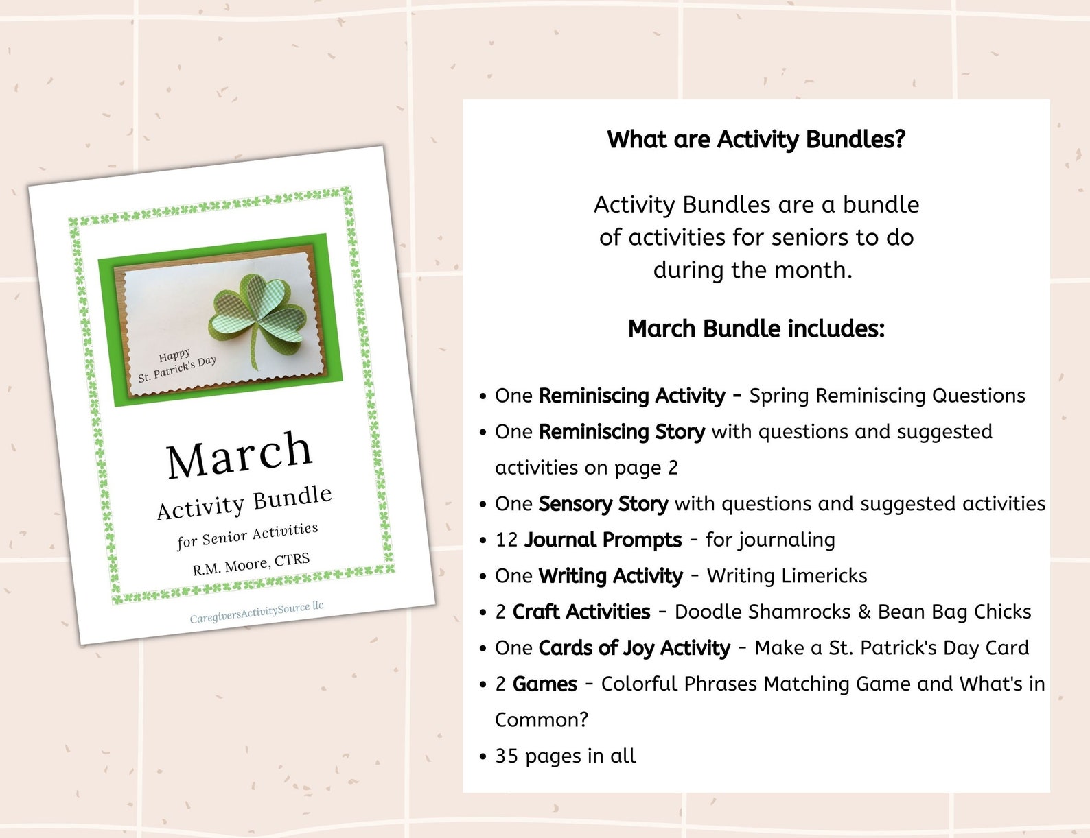 March Activity Bundle for Senior Activities, Reminiscing, Sensory ...