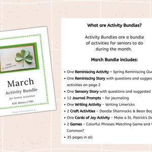 March Activity Bundle for Senior Activities, Reminiscing, Sensory ...