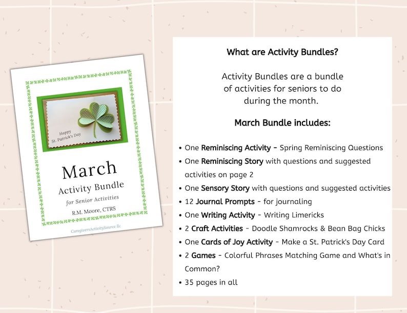 March Activity Bundle for Senior Activities, Reminiscing, Sensory ...