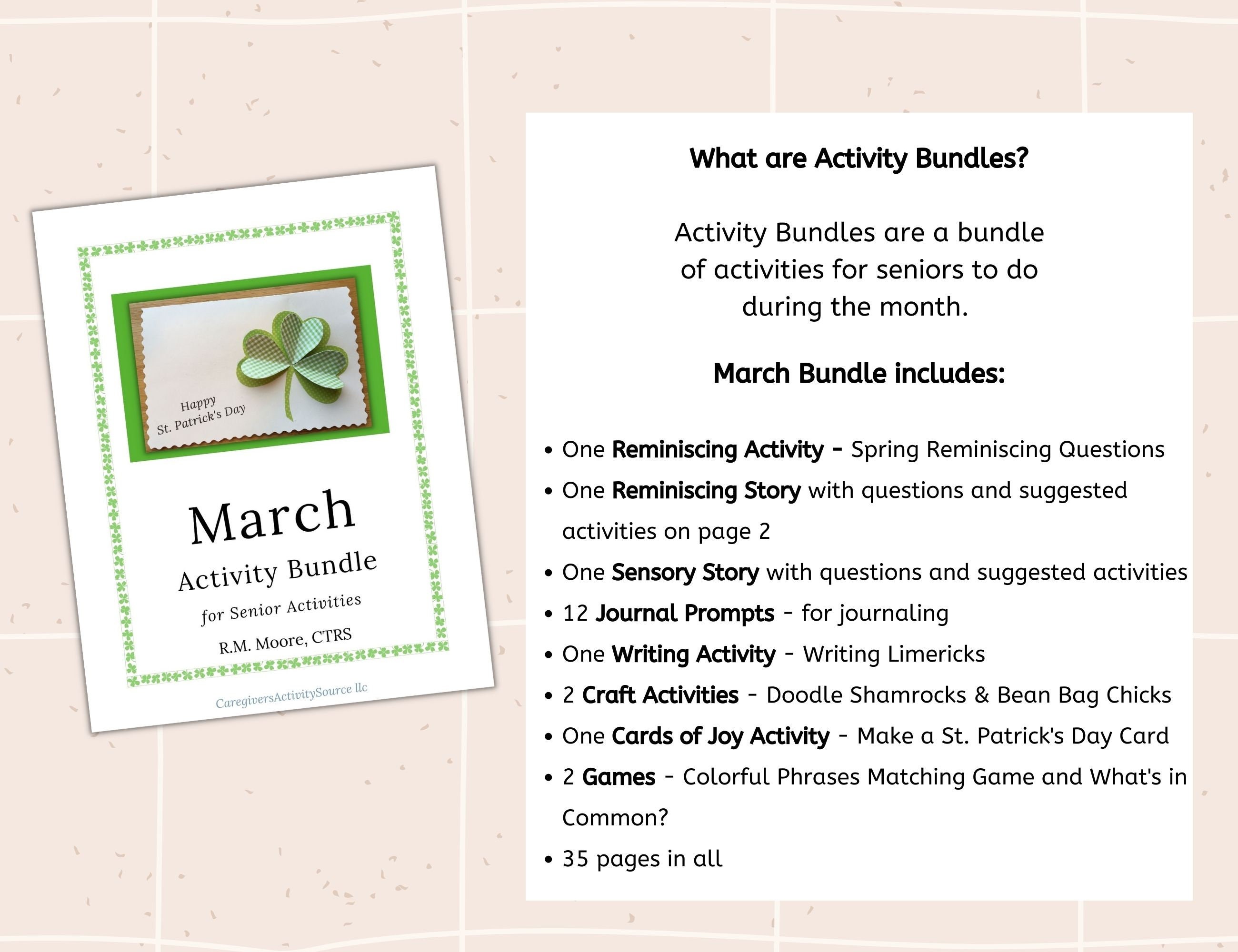 March Activity Bundle for Senior Activities, Reminiscing, Sensory ...