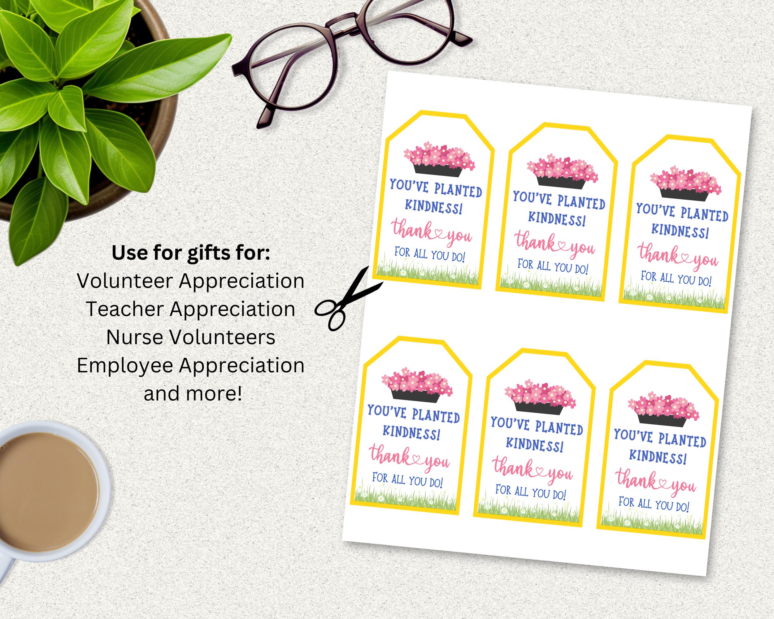 Thank You Gift Tag Printable Volunteer Appreciation, Teacher ...
