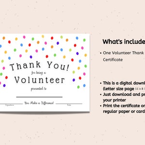 Volunteer Thank You Certificate for Volunteer Programs, Volunteer ...