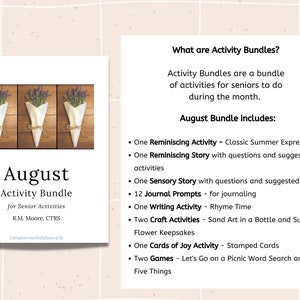 August Activity Bundle for Senior Activities, Reminiscing, Sensory ...