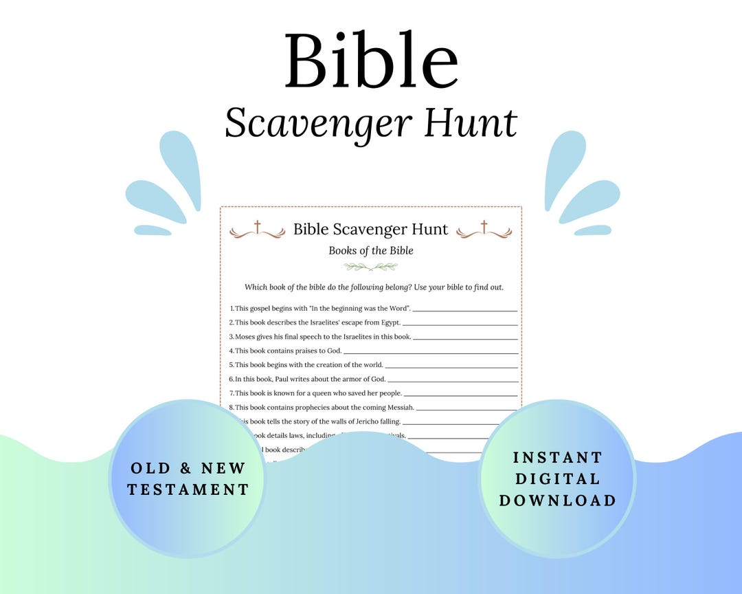 Books of the Bible Scavenger Hunt Printable Game, Bible Study Game for ...