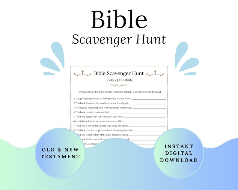 Books of the Bible Scavenger Hunt Printable Game, Bible Study Game for ...