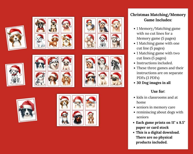 Christmas Matching/memory Game Printable for Kids and Seniors, Holiday ...