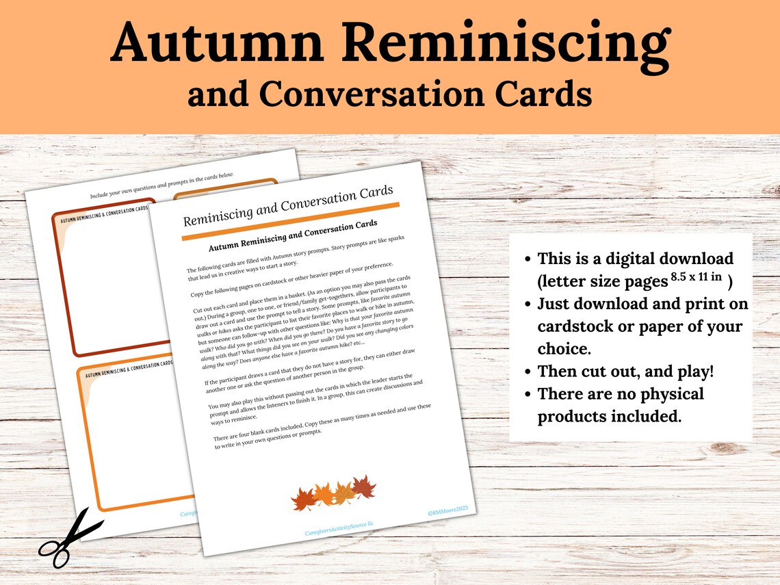 Autumn Reminiscing and Conversation Cards Printable - Etsy