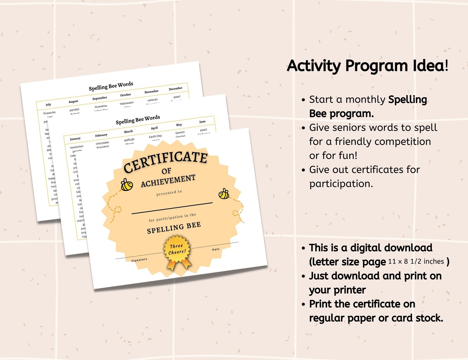 Spelling Bee Certificate With Monthly Spelling Words, Senior Spelling ...