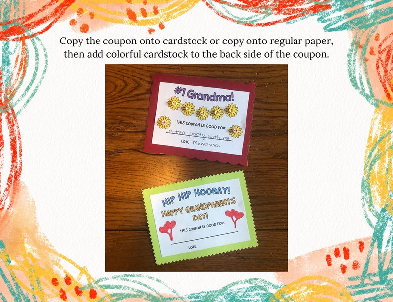 Grandparent's Day Craft, Coloring Coupons, Gift for Seniors, Gift From ...