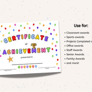 Certificate of Achievement Award for Classrooms Teachers Office Family ...