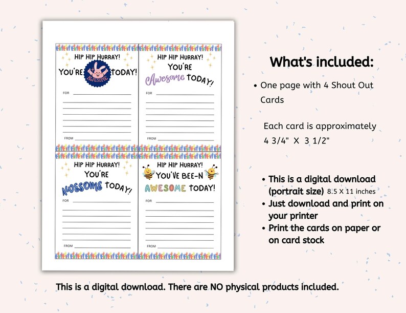 Shout Out Cards Printable for Classroom Kids Family Office Seniors and ...