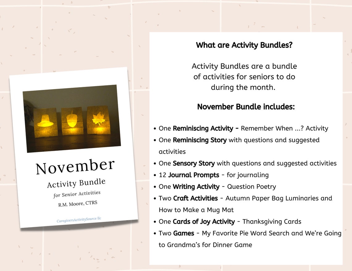 November Activity Bundle for Senior Activities, Reminiscing, Sensory ...
