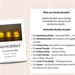 November Activity Bundle for Senior Activities, Reminiscing, Sensory ...