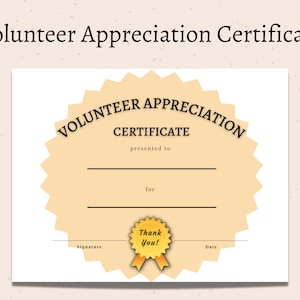 Volunteer Appreciation Certificate Printable for Volunteer Week, School ...