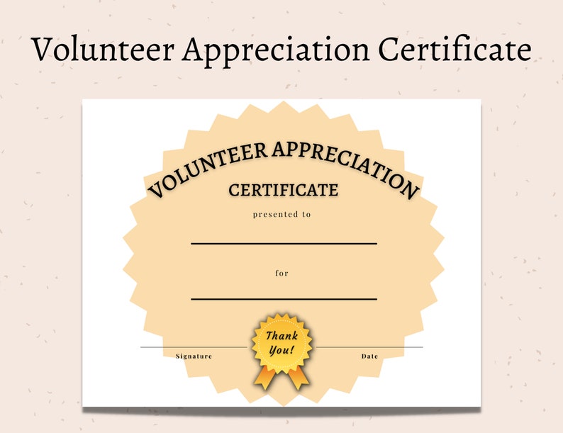 Volunteer Appreciation Certificate Printable for Volunteer Week, School ...