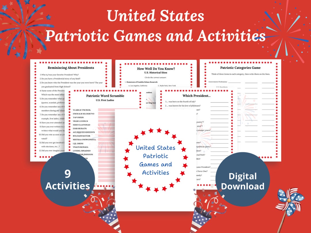 USA Patriotic Games and Activities Bundle, Flag Day Games, 4th of July ...