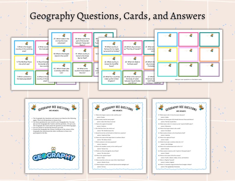 Geography Bee Award Certificates for Geography Game for Kids Teachers ...