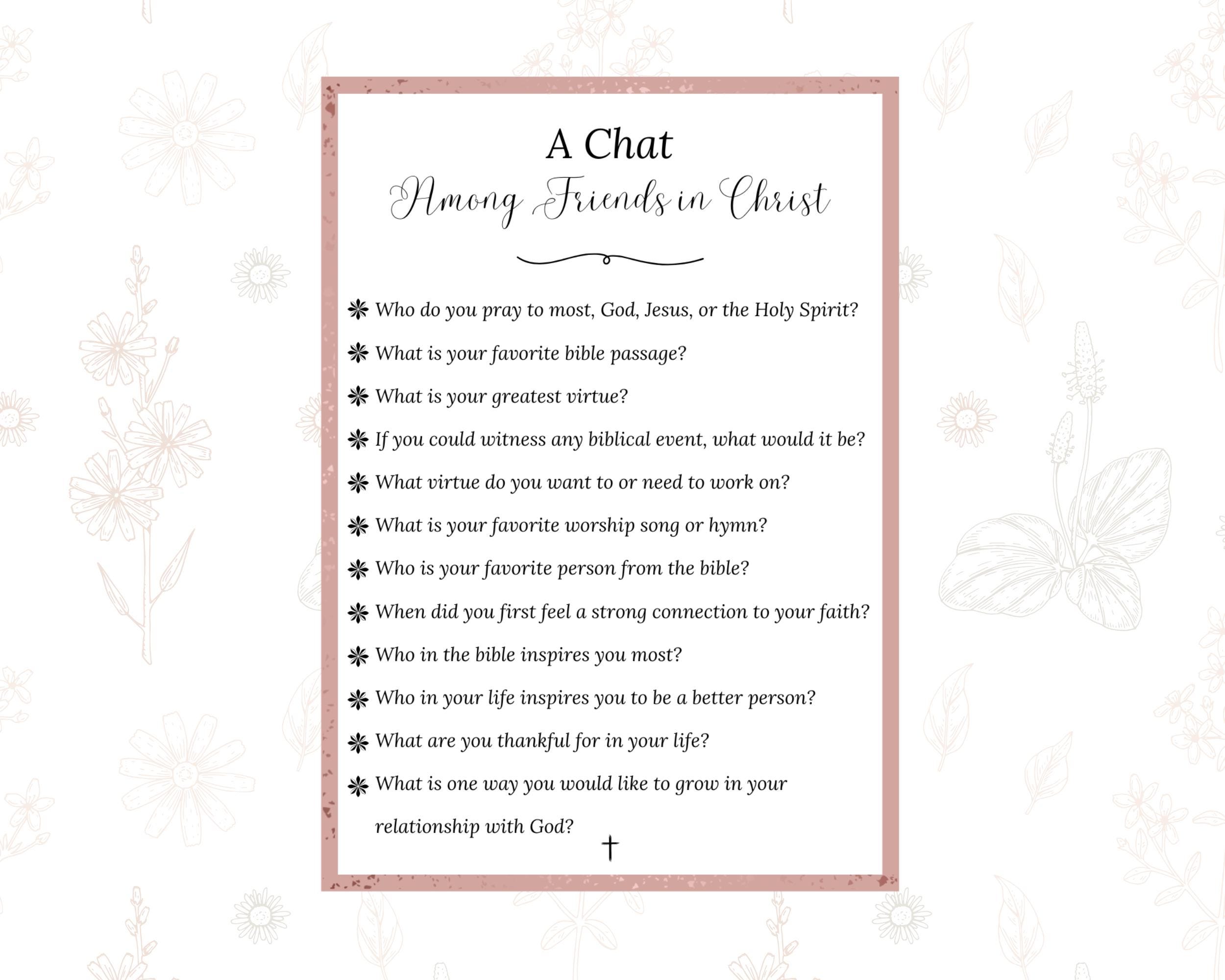 Christian Conversation Card Printable Conversation Starters, Icebreaker ...