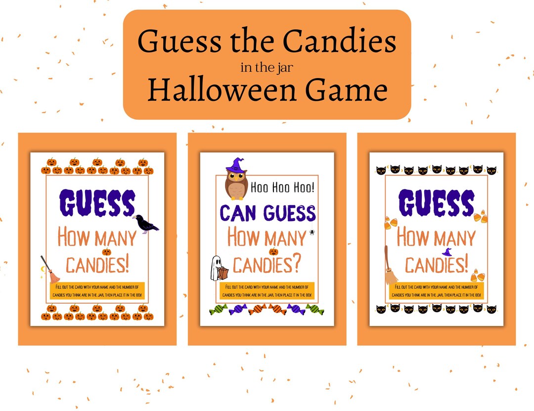 Guess the Candies in the Jar Halloween Party Game Printable Signs, Kids ...