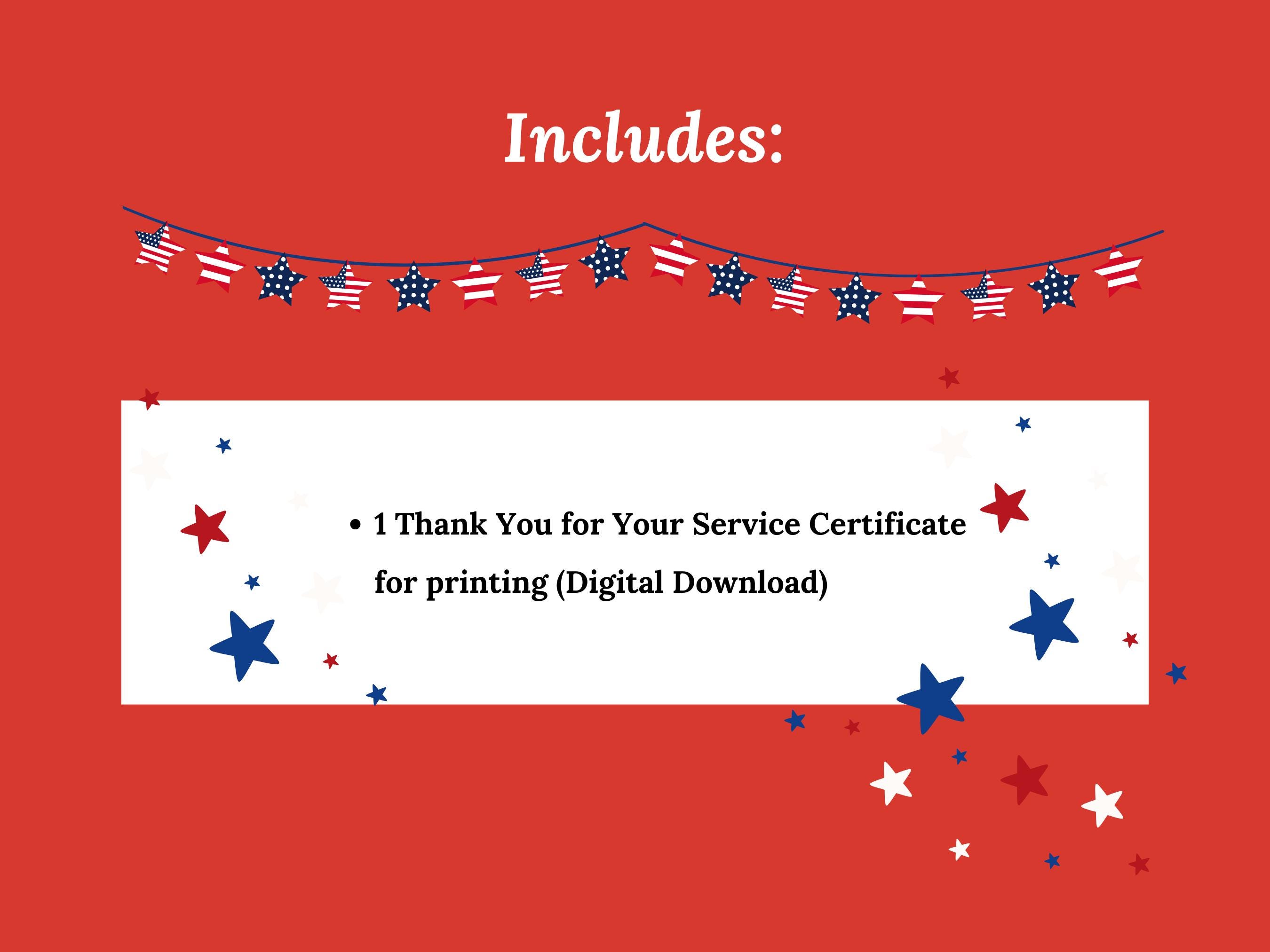 Veterans Certificate of Appreciation, Thank You for Your Service ...