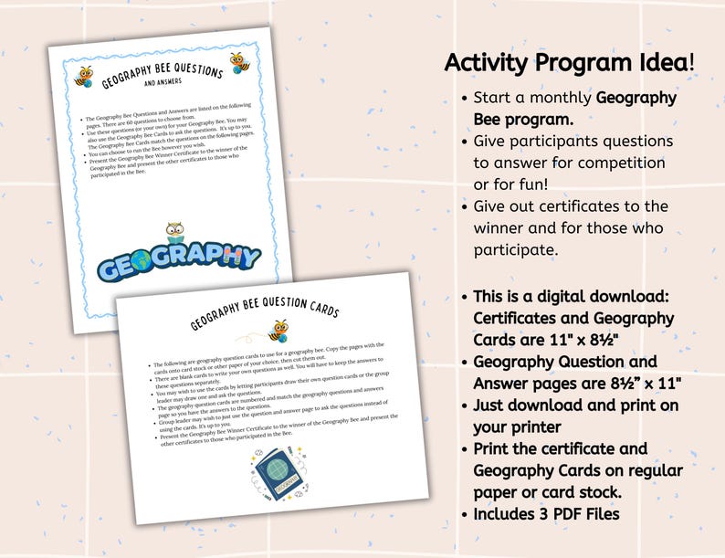 Geography Bee Award Certificates for Geography Game for Kids Teachers ...