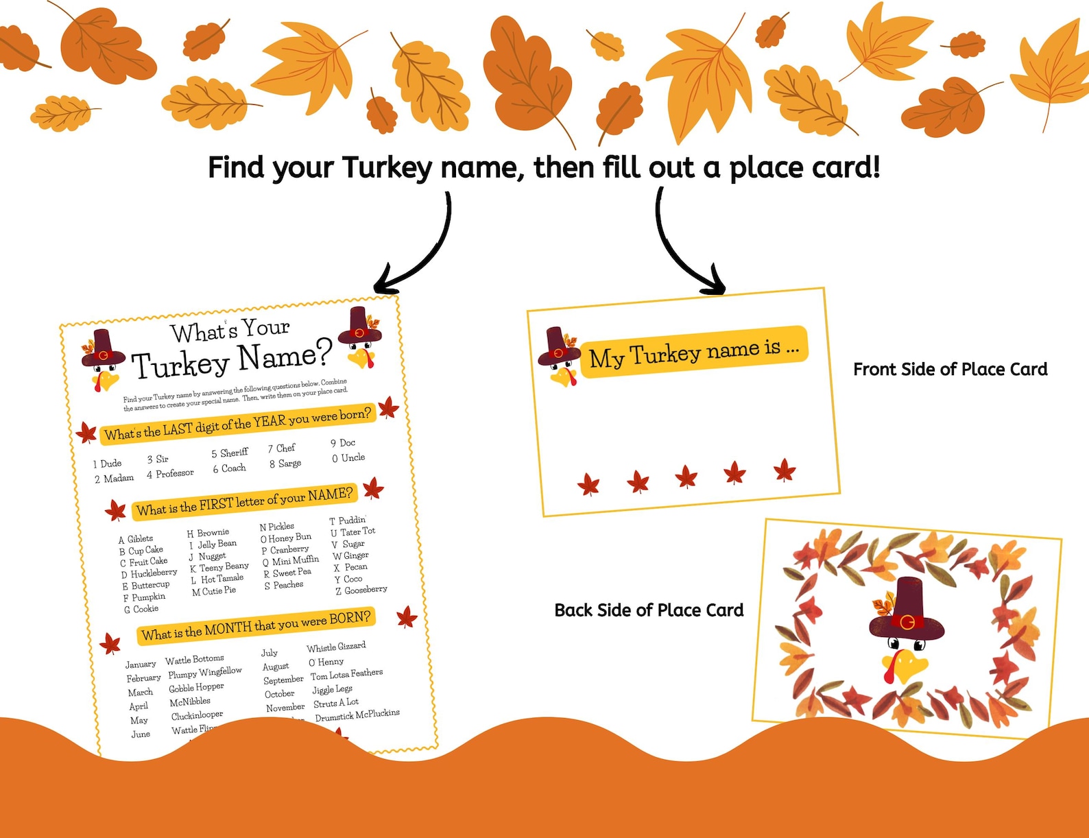 Whats Your Turkey Name Game Printable Thanksgiving Day Game for Parties ...