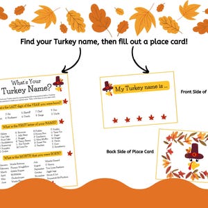 Whats Your Turkey Name Game Printable Thanksgiving Day Game for Parties ...