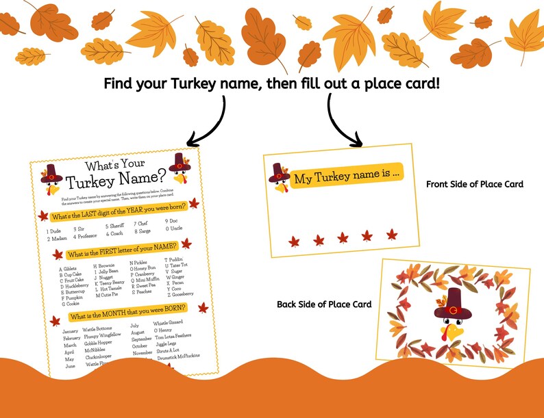 Whats Your Turkey Name Game Printable Thanksgiving Day Game for Parties ...