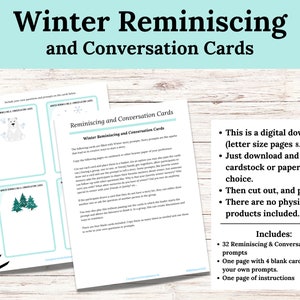 Winter Reminiscing and Conversation Cards Printable Game for Senior and ...