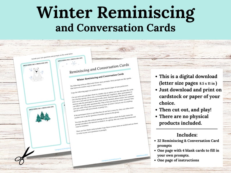 Winter Reminiscing and Conversation Cards Printable Game for Senior and ...