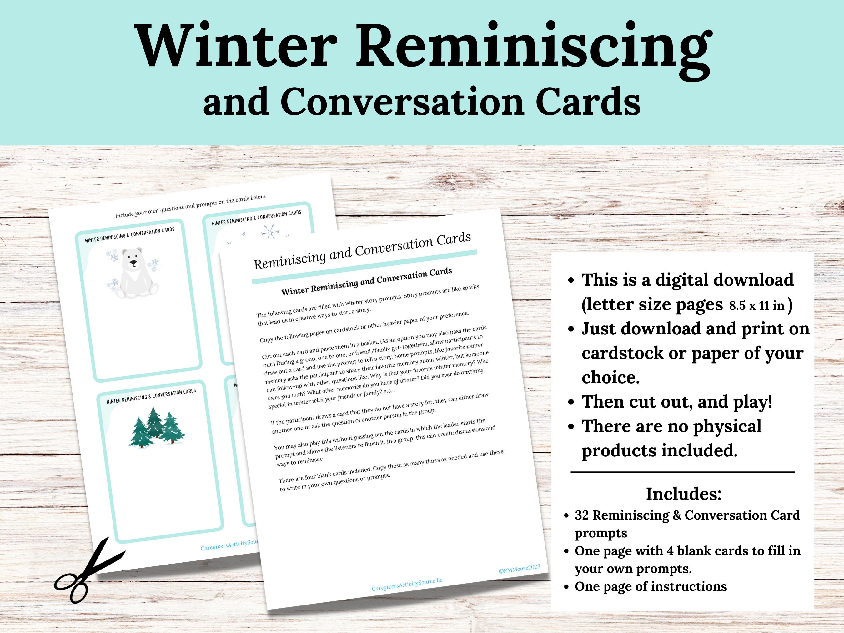 Winter Reminiscing and Conversation Cards Printable Game for Senior and ...