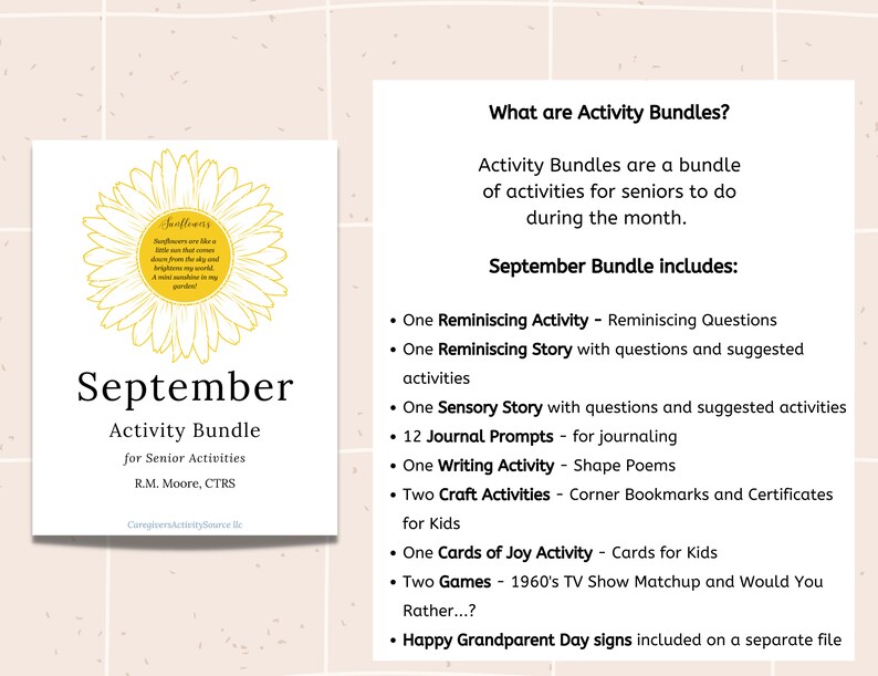 September Activity Bundle for Senior Activities, Reminiscing, Sensory ...