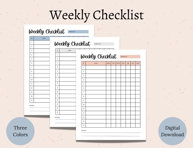 Weekly Checklist Printable, to Do Checklist Printable - Etsy