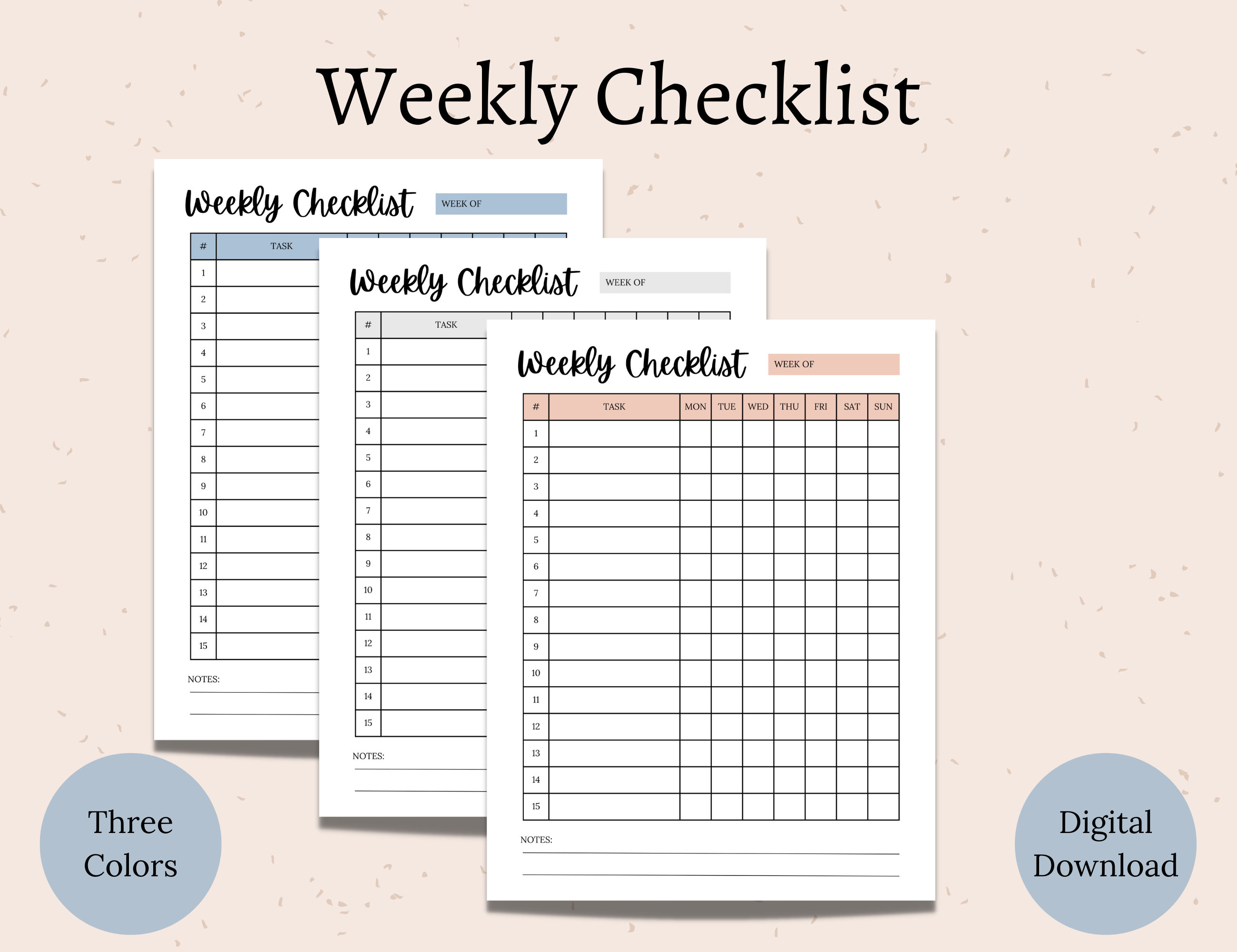 Weekly Checklist Printable, to Do Checklist Printable - Etsy