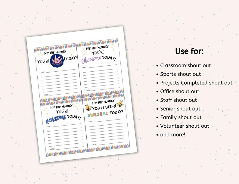 Shout Out Cards Printable for Classroom Kids Family Office Seniors and ...
