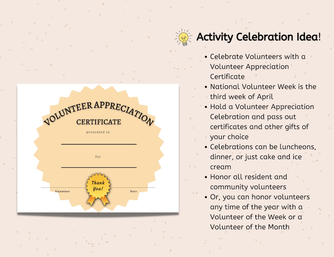 Volunteer Appreciation Certificate Printable for Volunteer Week, School ...
