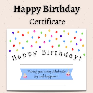 Happy Birthday Certificate for Birthday Celebrations, Birthday Card ...