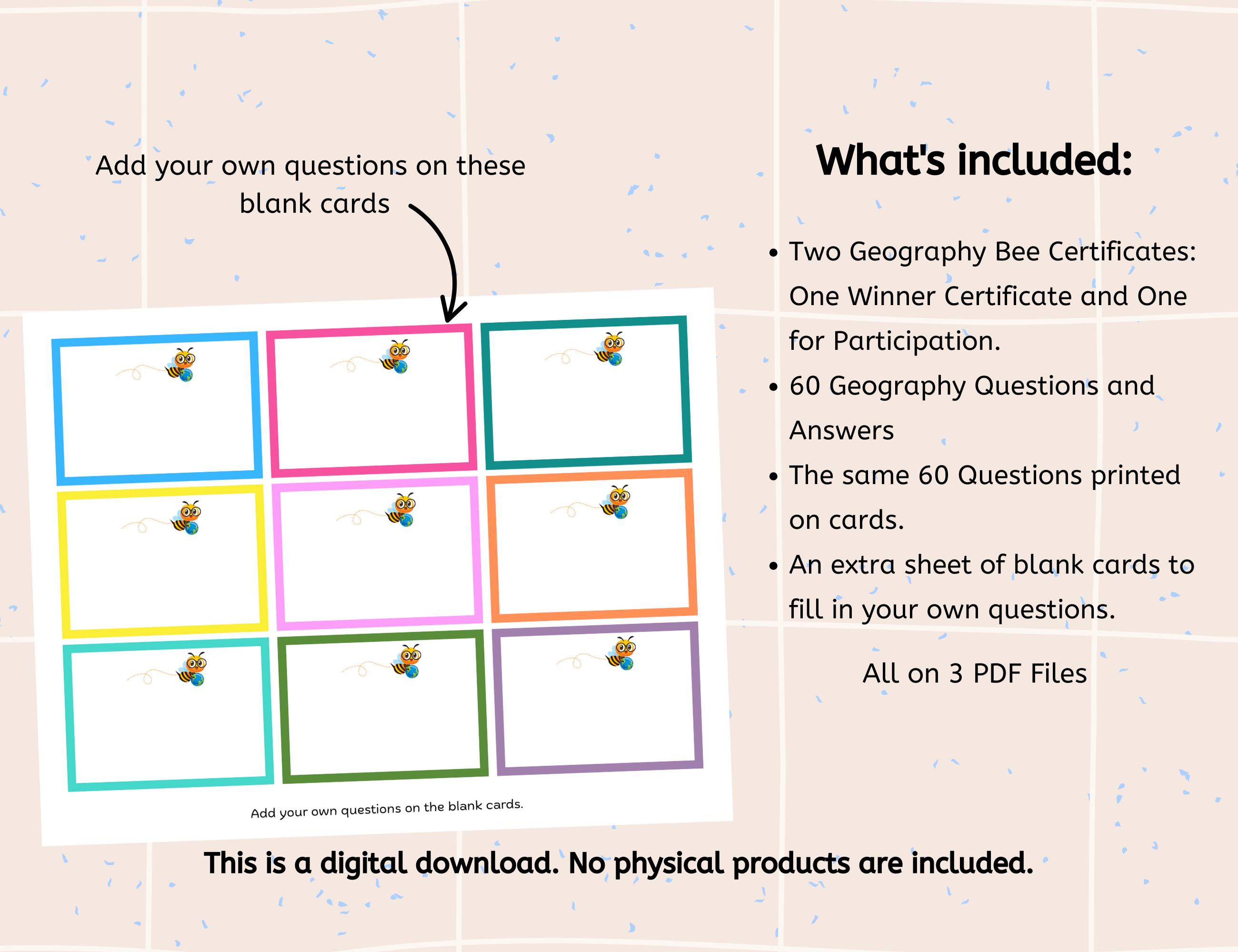 Geography Bee Award Certificates for Geography Game for Kids Teachers ...