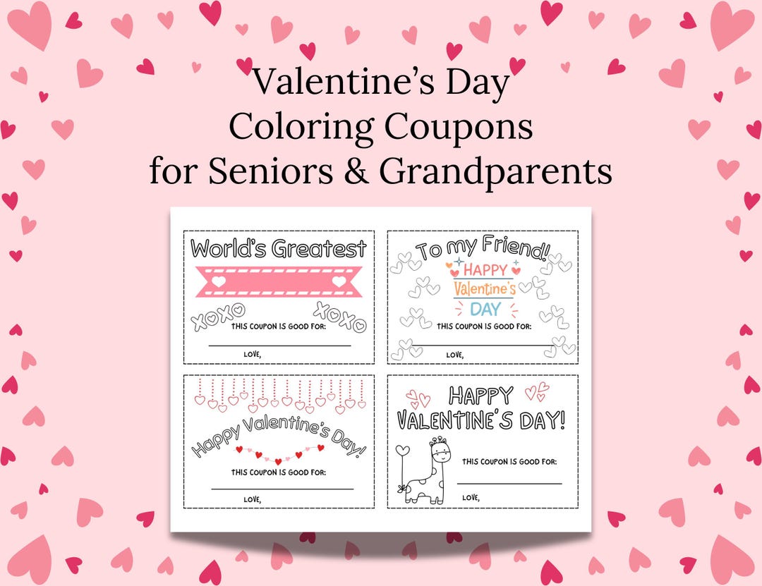 Valentines Coloring Coupons for Grandparents and Seniors, Kids ...