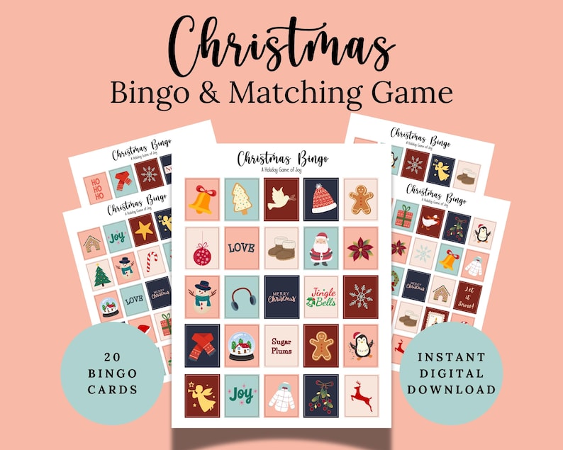Printable Christmas Bingo Game for Adults and Kids, Christmas Matching ...