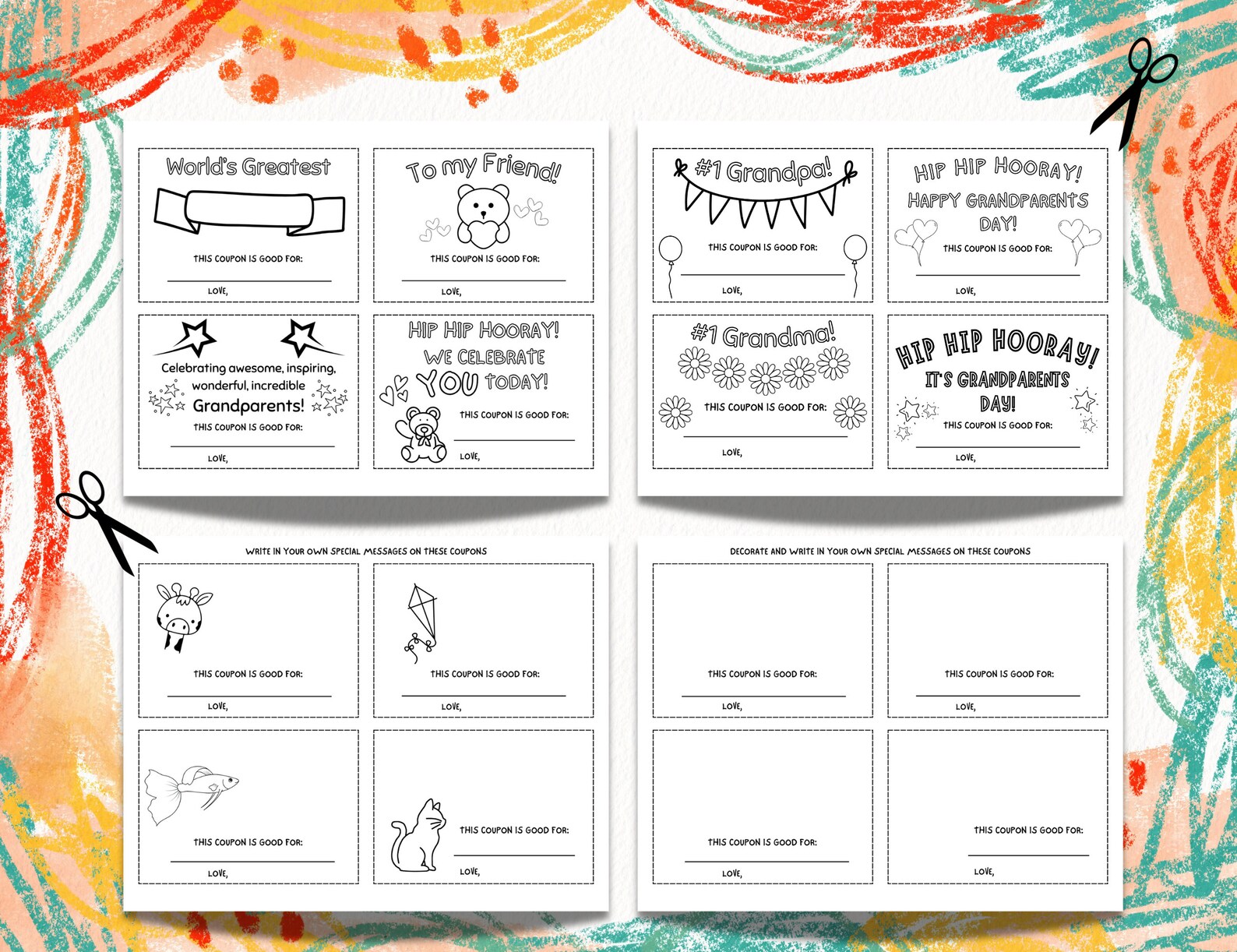 Grandparent's Day Craft, Coloring Coupons, Gift for Seniors, Gift From ...