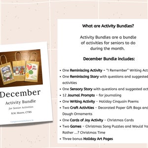 December Activity Bundle for Senior Activities, Reminiscing, Sensory ...