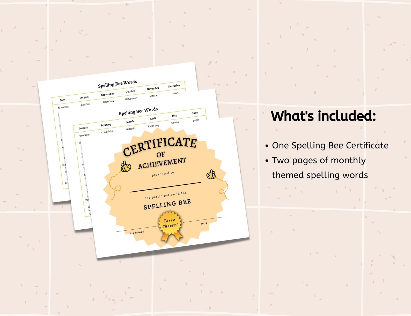 Spelling Bee Certificate With Monthly Spelling Words, Senior Spelling ...