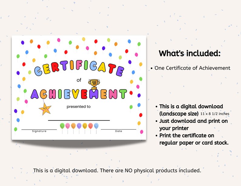 Certificate of Achievement Award for Classrooms Teachers Office Family ...