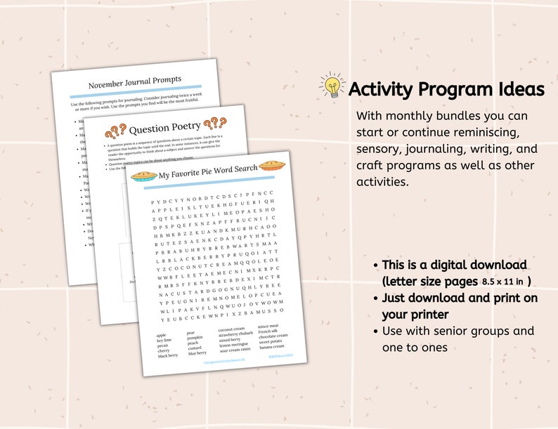 November Activity Bundle for Senior Activities, Reminiscing, Sensory ...