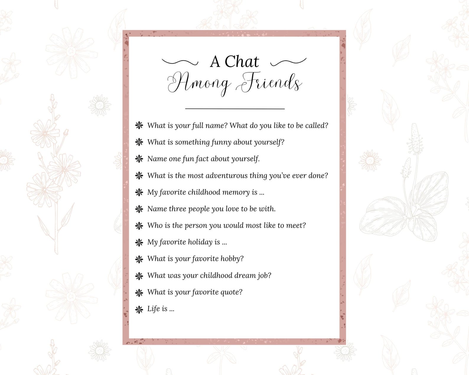 Conversation Cards Printable Conversation Starters, Icebreaker Game ...