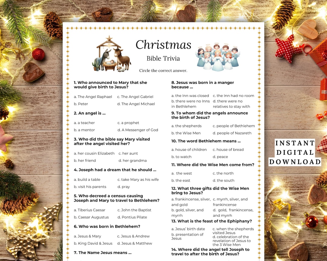 Christmas Bible Trivia Printable Game, Bible Study Game for Kids and ...