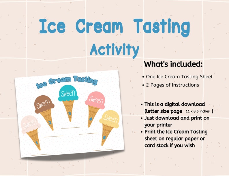 Ice Cream Test Tasting Activity Sheet for Ice Cream Socials and Kids ...